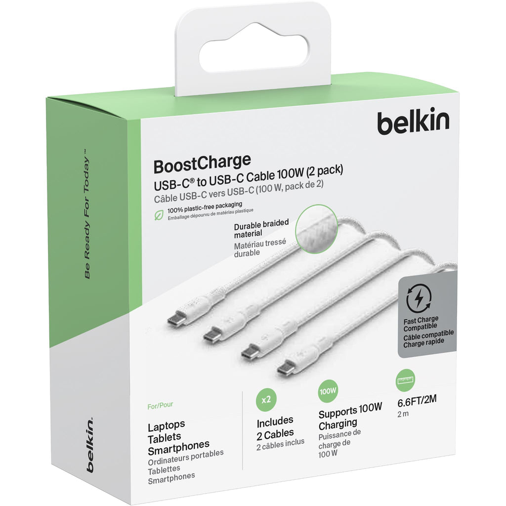 Belkin BoostCharge 100W Braided USB-C Cable (2m) [White] - 2 Pack - JB ...