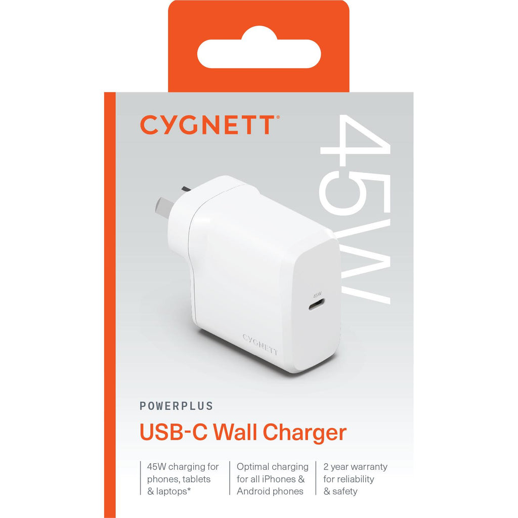 Cygnett PowerPlus 45W Single Port GaN USB-C Wall Charger (White) - JB ...