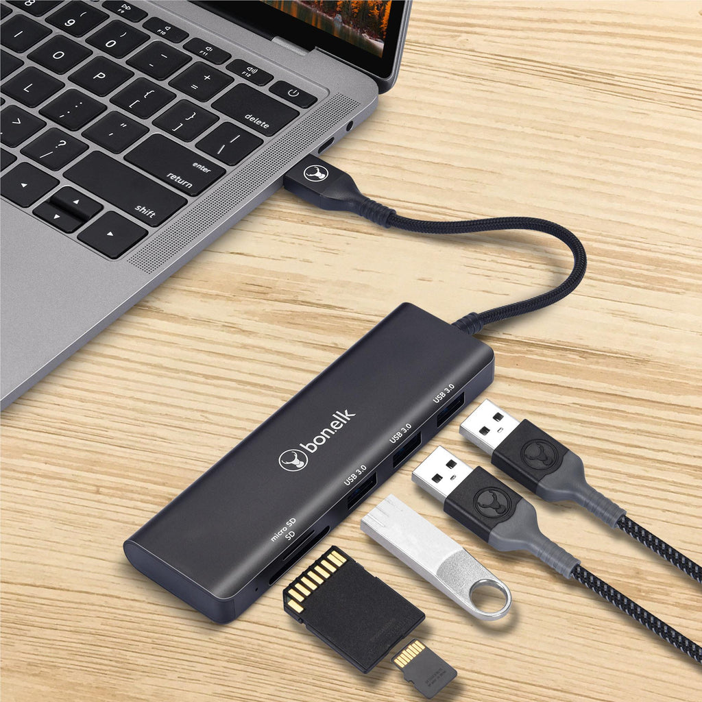 Bonelk Long-life USB-A to 3 Port Hub and SD Card Reader - JB Hi-Fi NZ